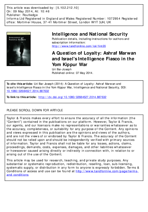 (PDF) Uri Bar-Joseph, A Question of Loyalty: Ashraf Marwan and Israel’s ...