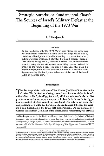 (PDF) Uri Bar-Joseph, Strategic Surprise or Fundamental Flaws: The ...
