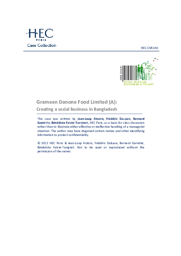 (PDF) Grameen Danone Food Limited (A): Creating a social business in ...