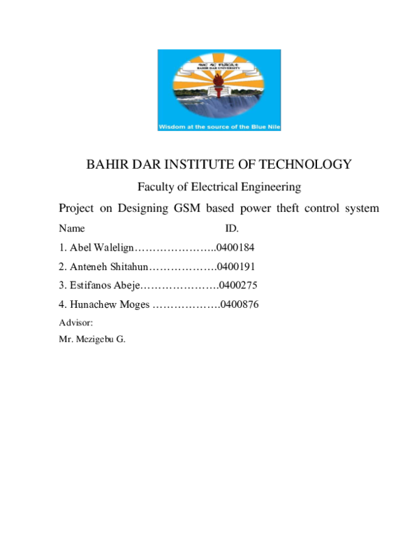 (PDF) BAHIR DAR INSTITUTE OF TECHNOLOGY Faculty of Electrical Engineering Project on Designing ...