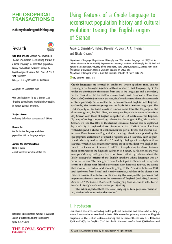 (PDF) Using features of a Creole language to reconstruct population ...
