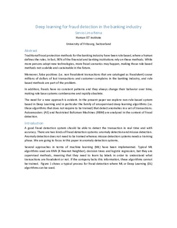 Pdf Deep Learning For Fraud Detection In The Banking Industry