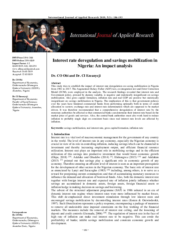(PDF) Interest rate deregulation and savings mobilization in Nigeria ...