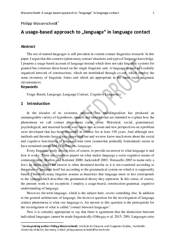 Pdf A Usage Based Approach To Language In Language Contact