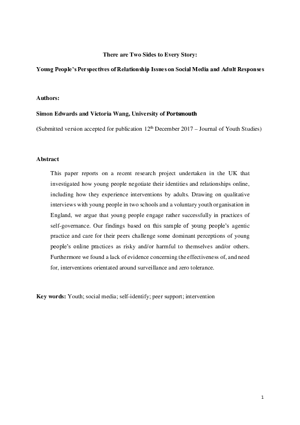 (PDF) There are Two Sides to Every Story: Young People's Perspectives ...
