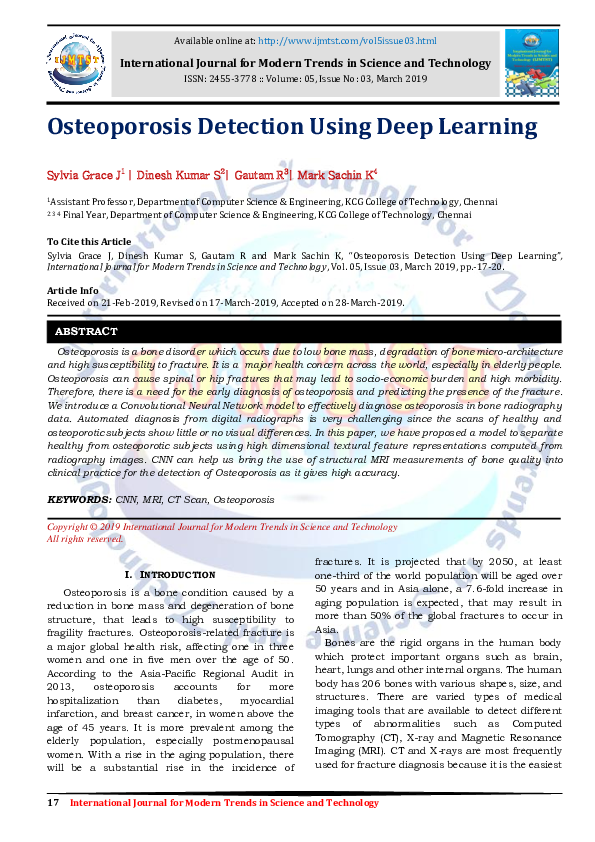 Pdf Osteoporosis Detection Using Deep Learning