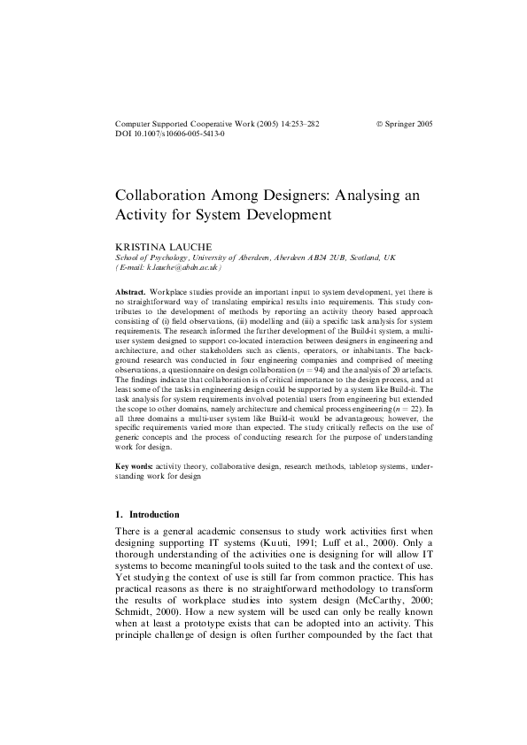 (PDF) Collaboration Among Designers: Analysing an Activity for System Development