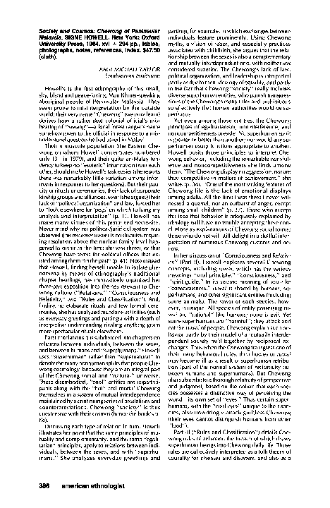 (PDF) Review (of) Society and Cosmos: Chewong of Peninsular Malaysia ...