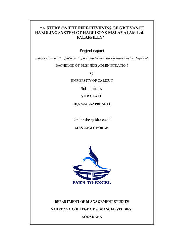 (PDF) "A STUDY ON THE EFFECTIVENESS OF GRIEVANCE HANDLING SYSTEM OF ...