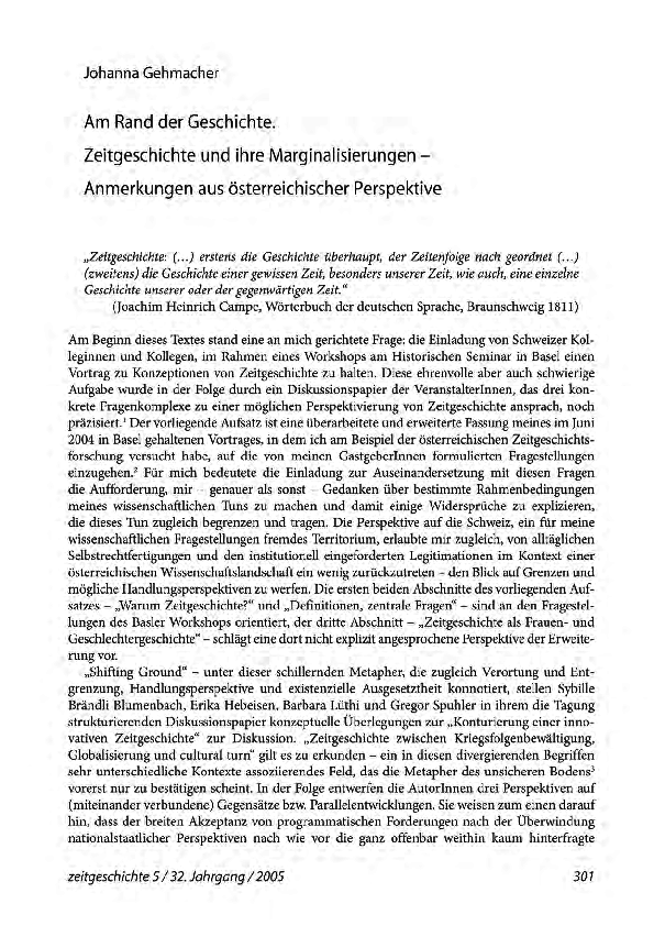 (PDF) Johanna Gehmacher: Am Rand der Geschichte. Zeitgeschichte und ...