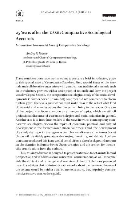 (PDF) Comparative Sociology 16 (2017) 1-12 Introduction to a Special ...