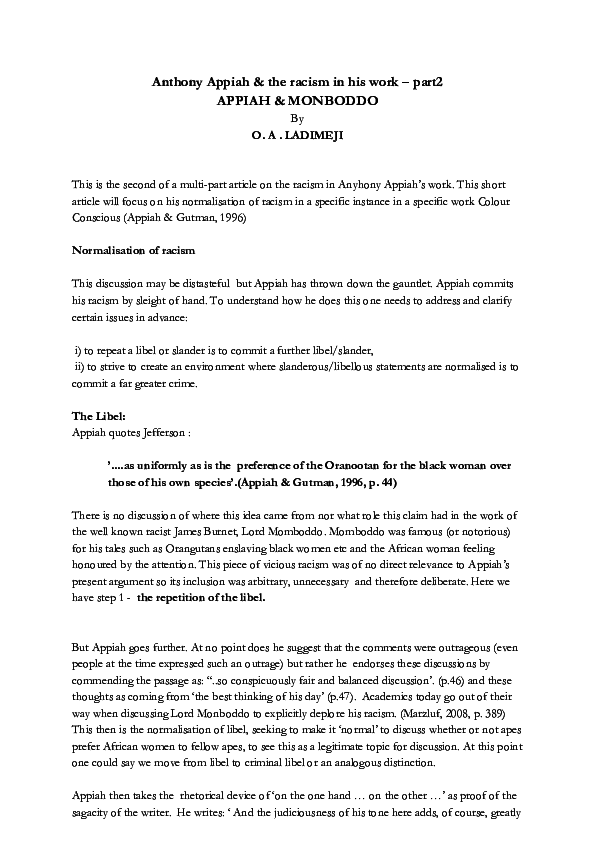 (PDF) Anthony Appiah & the racism in his work -part2 (Appiah & Lord ...