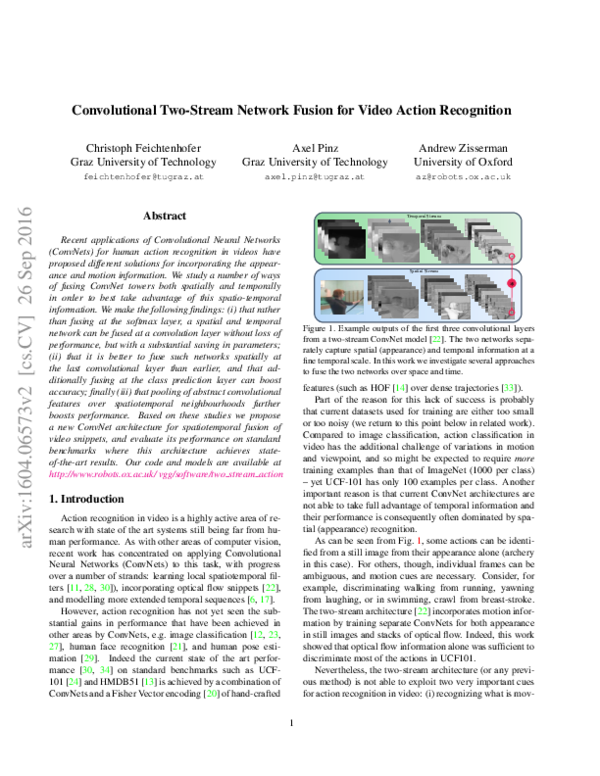 (PDF) Convolutional Two-Stream Network Fusion for Video Action Recognition