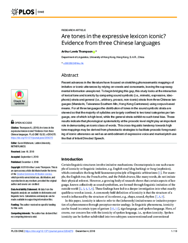 (PDF) Are tones in the expressive lexicon iconic? Evidence from three ...