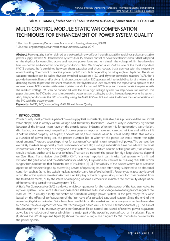 Pdf Multi Control Module Static Var Compensation Techniques For