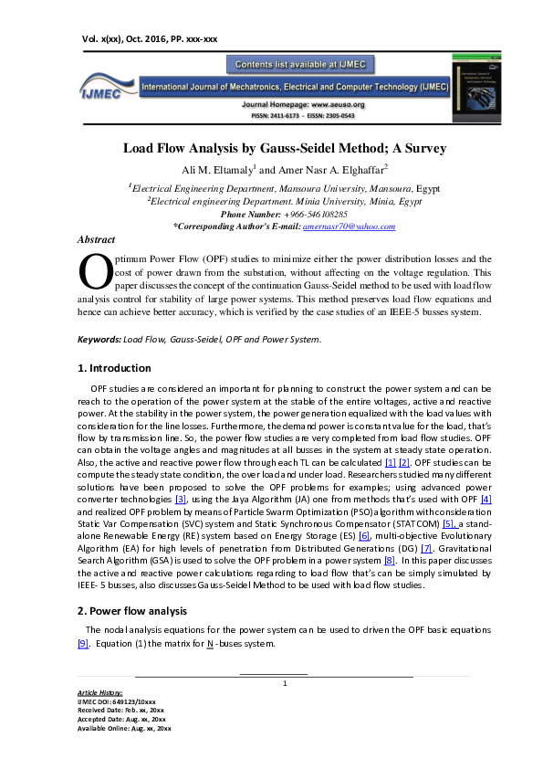 Pdf Load Flow Analysis By Gauss Seidel Method A Survey
