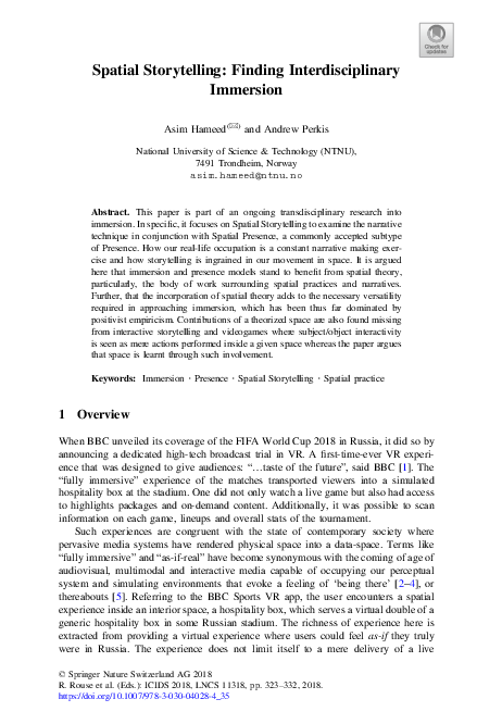 (PDF) Spatial Storytelling: Finding Interdisciplinary Immersion