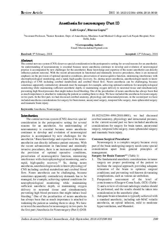 (PDF) Anesthesia for neurosurgery (Part II)