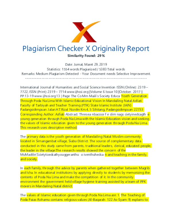 (PDF) Plagiarism Checker X Originality Report