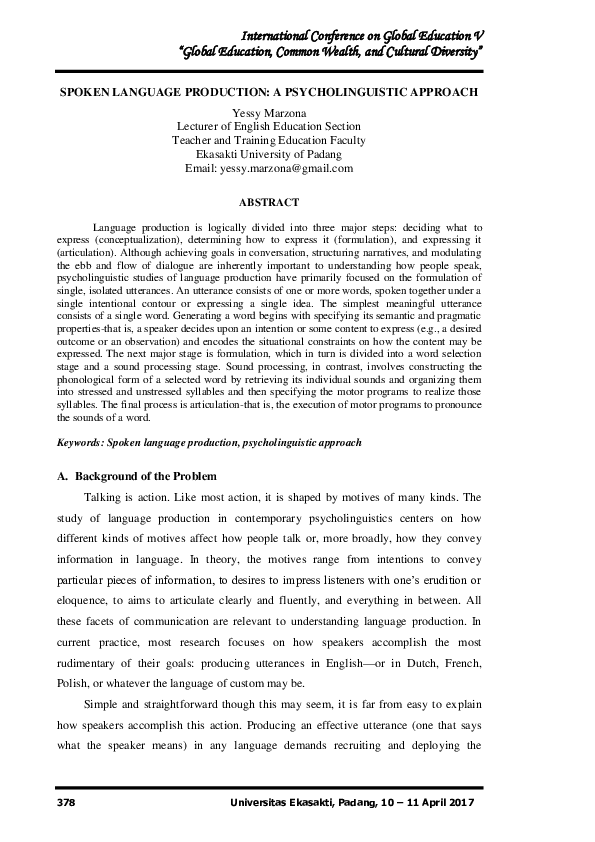 (PDF) Spoken Language Production: A Psycholinguistic Approach