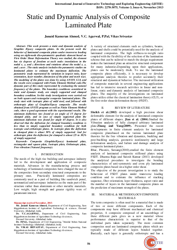 (PDF) Static and Dynamic Analysis of Composite Laminated Plate