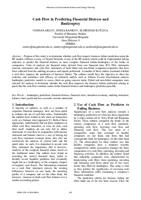 (PDF) Cash Flow in Predicting Financial Distress and Bankruptcy