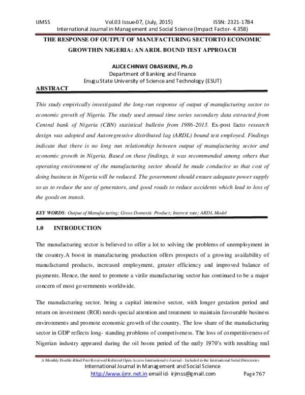 Pdf The Response Of Output Of Manufacturing Sectorto Economic