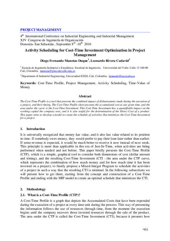 (PDF) Activity Scheduling for Cost-Time Investment Optimization in ...