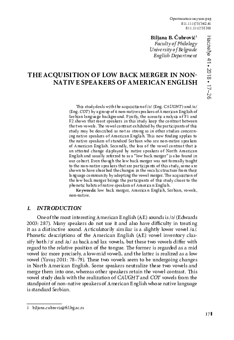 (PDF) . The Acquisition of Low Back Merger in Nonnative Speakers of ...