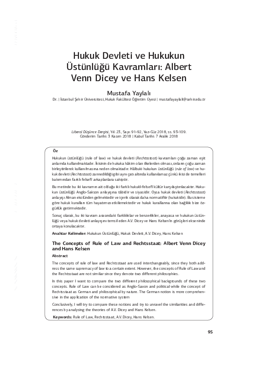 (PDF) The Concepts of Rule of Law and Rechtsstaat: Hukuk Devleti ve ...