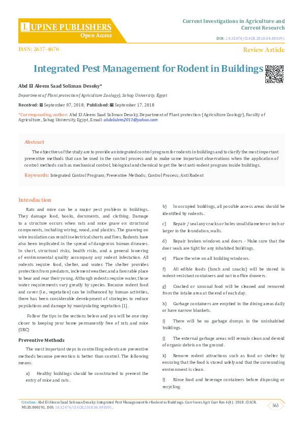 (PDF) Integrated Pest Management for Rodent in Buildings