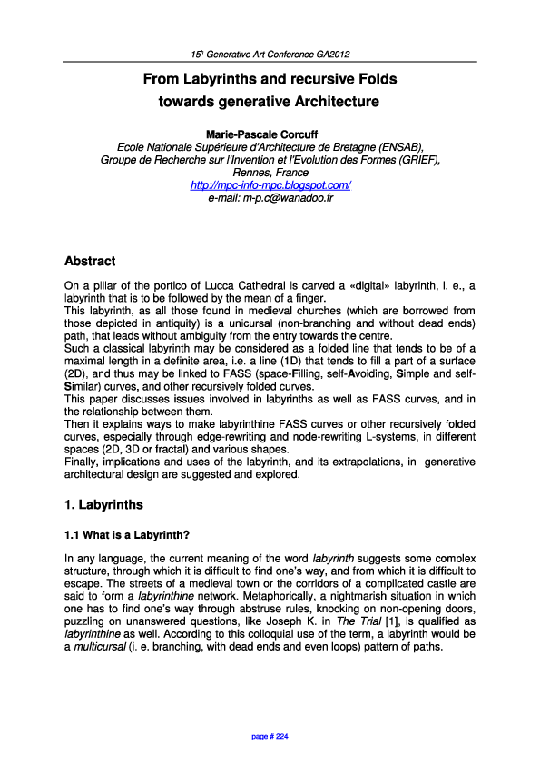 (PDF) From Labyrinths and recursive Folds towards generative Architecture