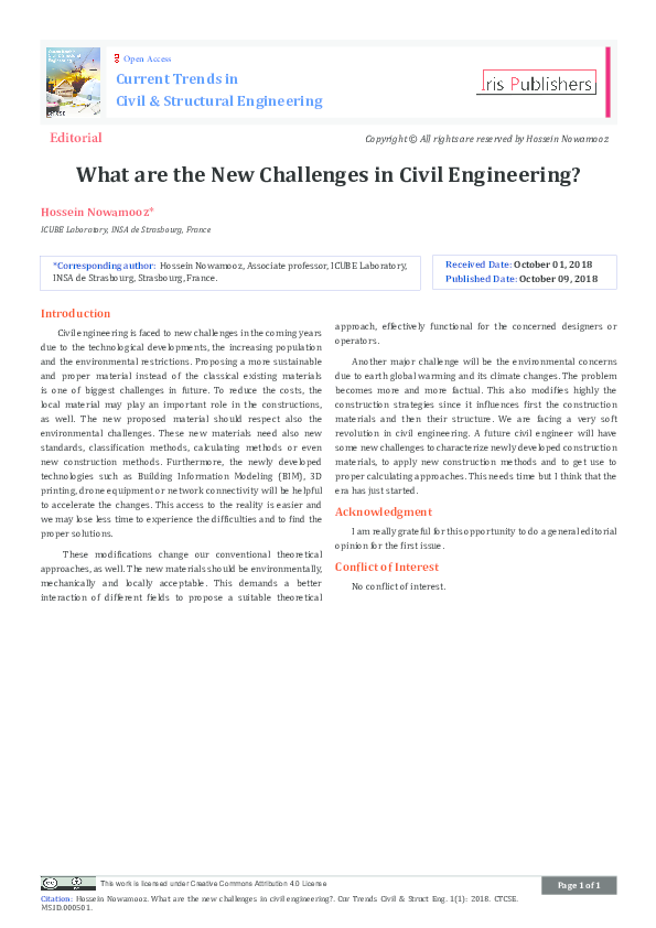 (PDF) What are the New Challenges in Civil Engineering