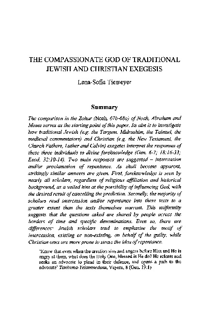 (PDF) THE COMPASSIONATE GOD OF TRADITIONAL JEWISH AND CHRISTIAN EXEGESIS