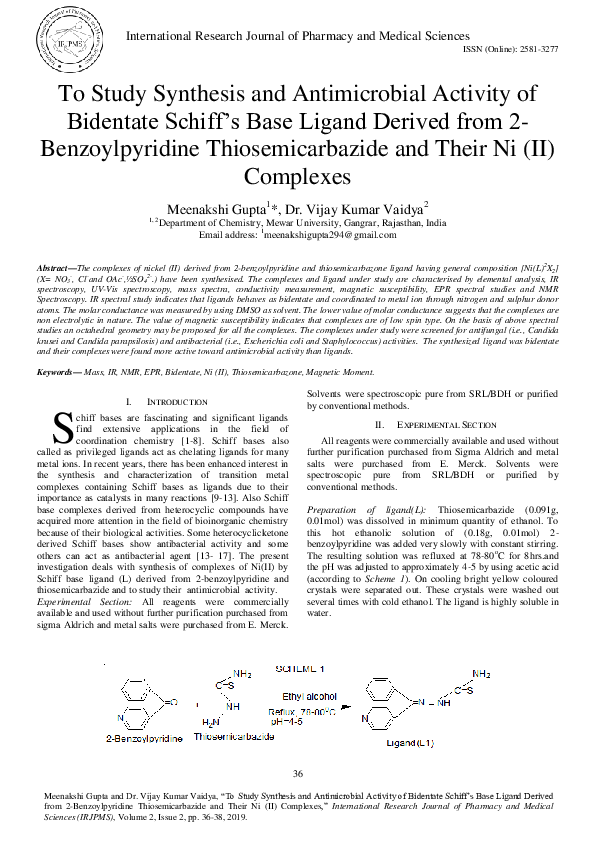 (PDF) To Study Synthesis and Antimicrobial Activity of Bidentate Schiff's Base Ligand Derived ...