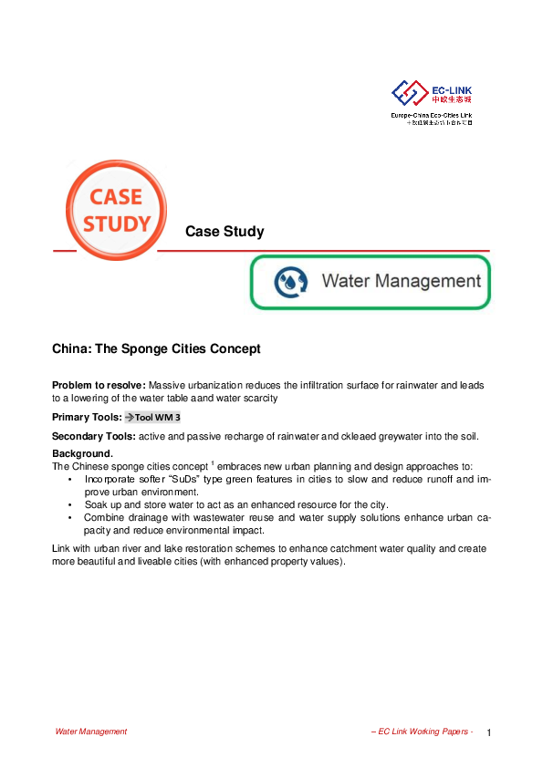(PDF) ECLink Case Study: China: The Sponge Cities Concept