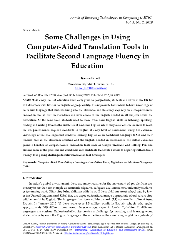 Pdf Some Challenges In Using Computer Aided Translation Tools To Facilitate Second Language