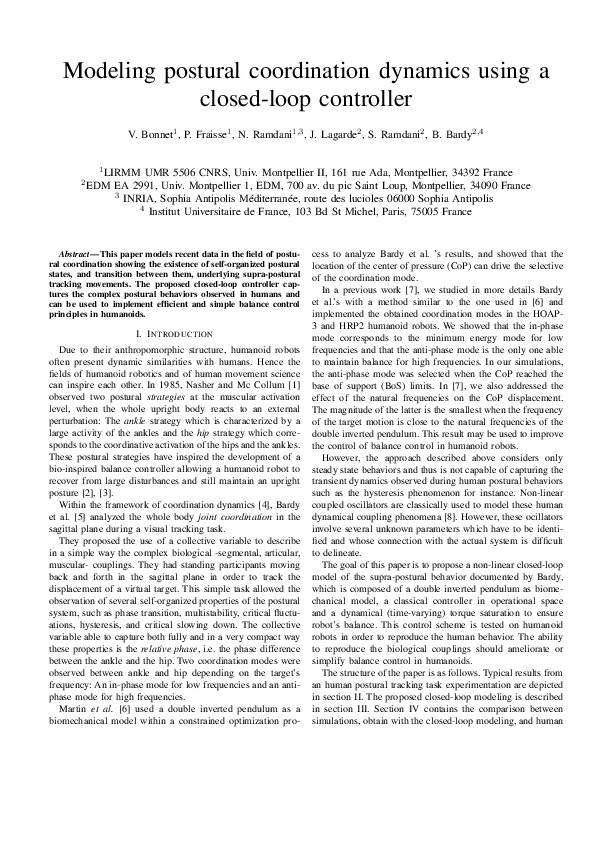 (PDF) Modeling postural coordination dynamics using a closed-loop controller