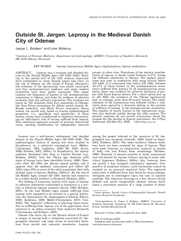 (PDF) Outside St. Jørgen: Leprosy in the medieval Danish city of Odense