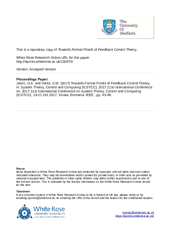 (PDF) Towards Formal Proofs of Feedback Control Theory