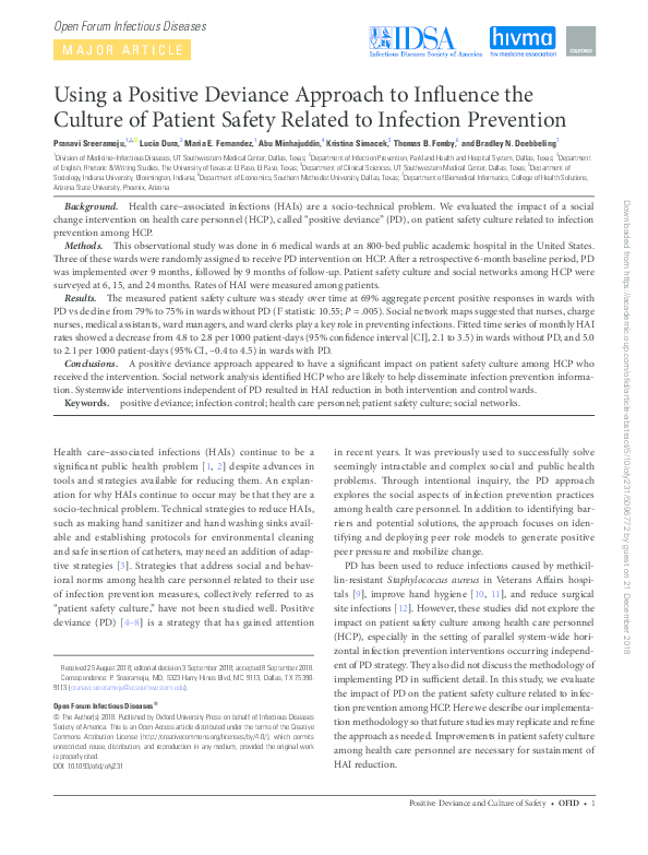(PDF) Open Forum Infectious Diseases Positive Deviance and Culture of ...