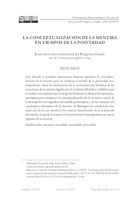(PDF) Juan A. González de Requena Farré, "La conceptualización de la mentira en tiempos de la ...