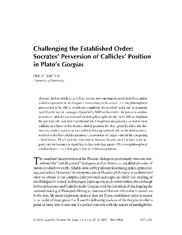 (PDF) Challenging the Established Order: Socrates' Perversion of ...