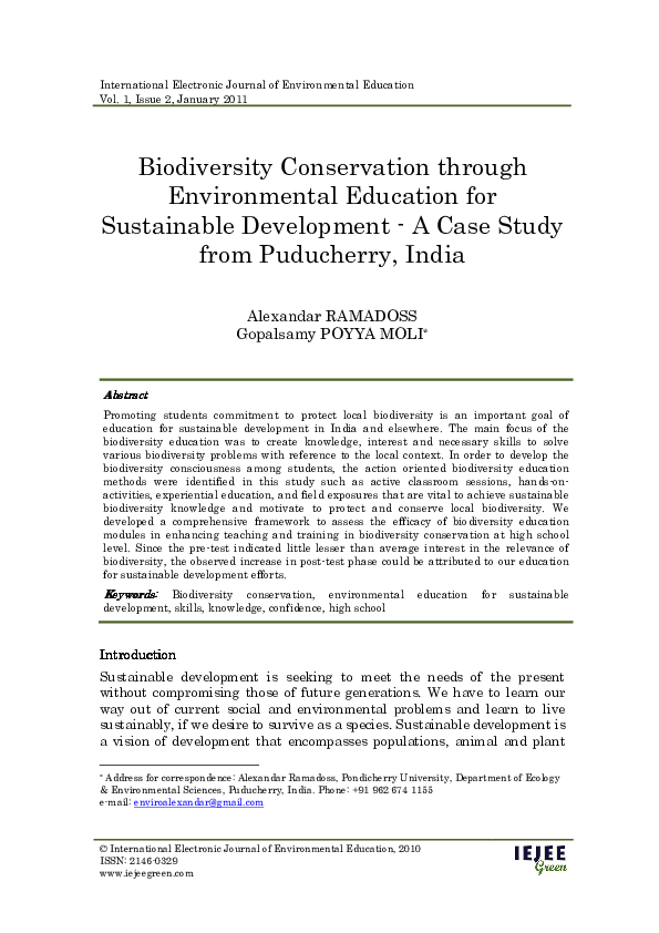 (PDF) Biodiversity Conservation through Environmental Education for ...
