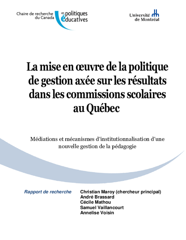 (PDF) La mise en œuvre de la politique de gestion axée sur les résultats dans les commissions ...