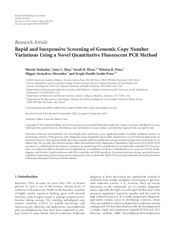 Pdf Rapid And Inexpensive Screening Of Genomic Copy Number Variations Using A Novel