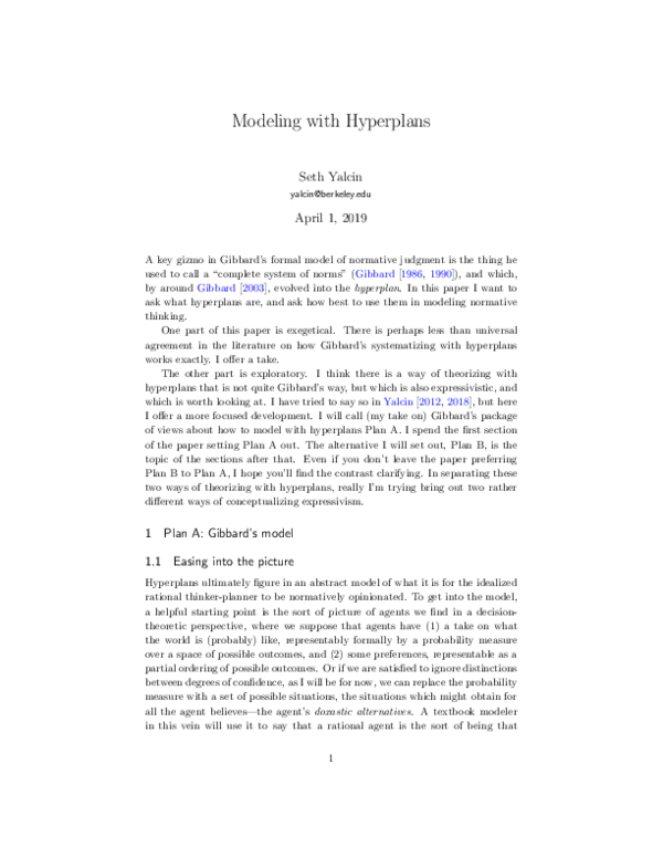 (PDF) Modeling with Hyperplans
