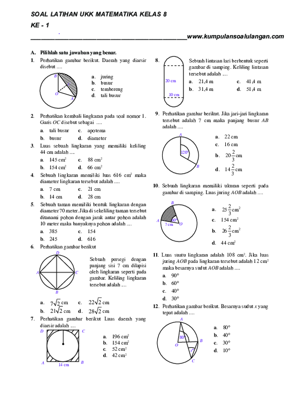 (PDF) SOAL UTS MATEMATIKA KELAS 8
