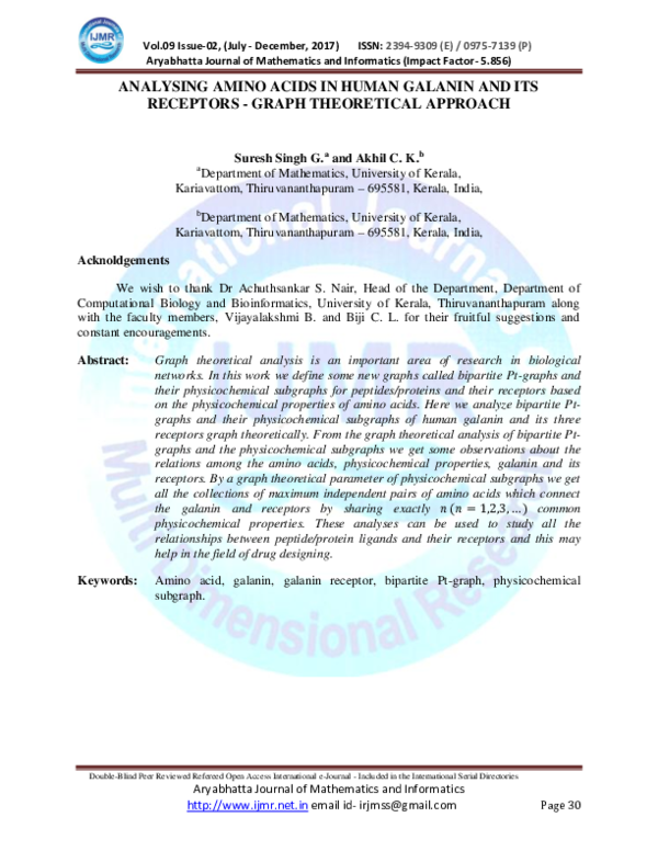 (PDF) ANALYSING AMINO ACIDS IN HUMAN GALANIN AND ITS RECEPTORS - GRAPH ...