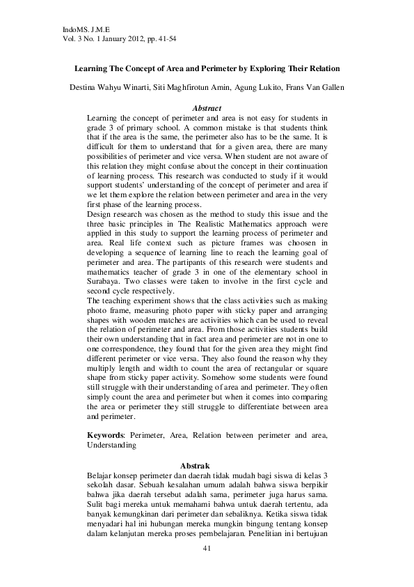 (PDF) Learning The Concept of Area and Perimeter by Exploring Their ...